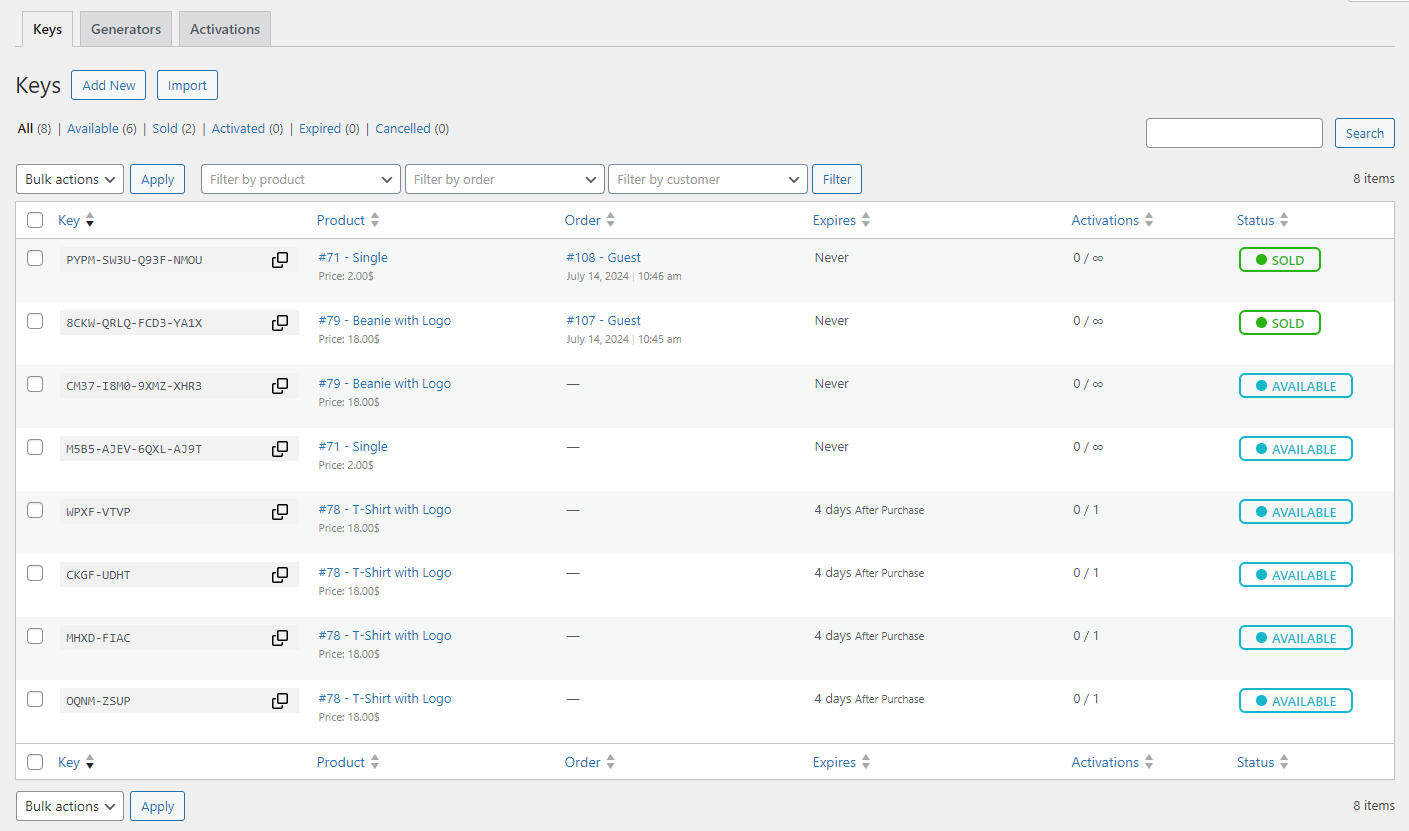 Managing Keys - WC Key Manager
